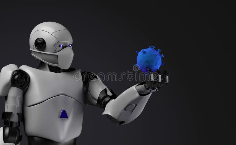 Robot Studies a Coronavirus with Gauze Mask Medical,nano Robot with ...