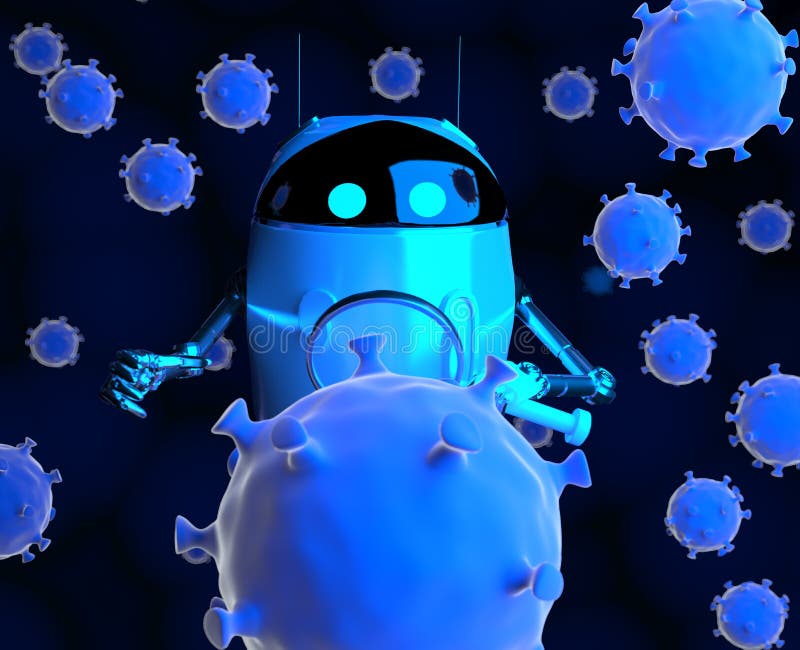 Robot Studies a Coronavirus with Magnifier,nano Robot with Bacterium,3d ...