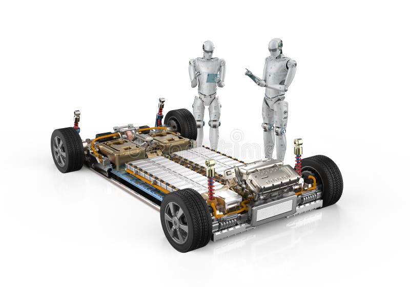 Robot Study or Research Ev Car with Pack of Battery Cells Module on ...