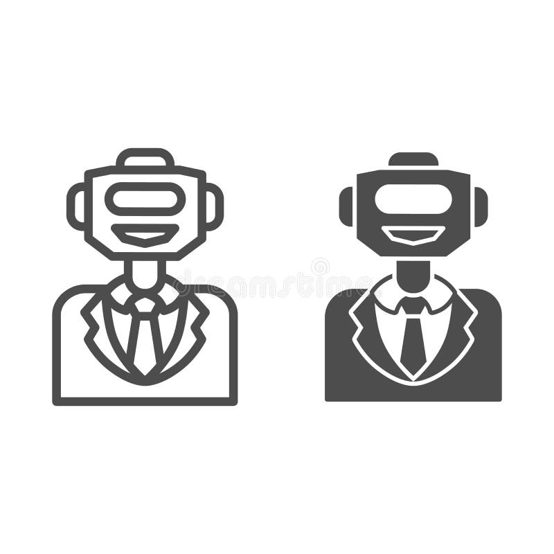 Robot in Suit Line and Solid Icon, Robotization Concept, Bot Personal ...