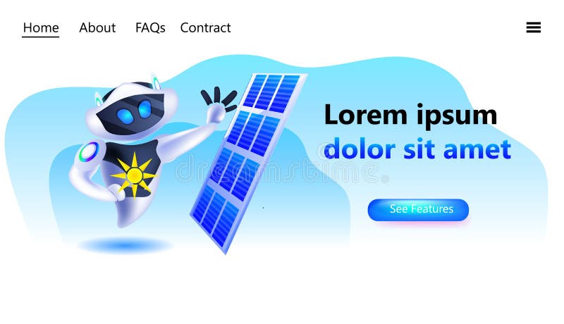 Robot with Sun Standing Near Solar Panel Alternative Renewable Green ...