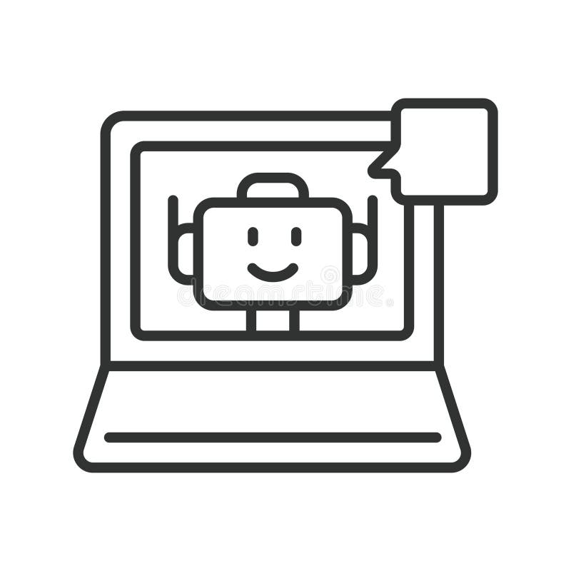 Robot Support on Laptop, Icon in Line Design. Robot, Support, Laptop ...