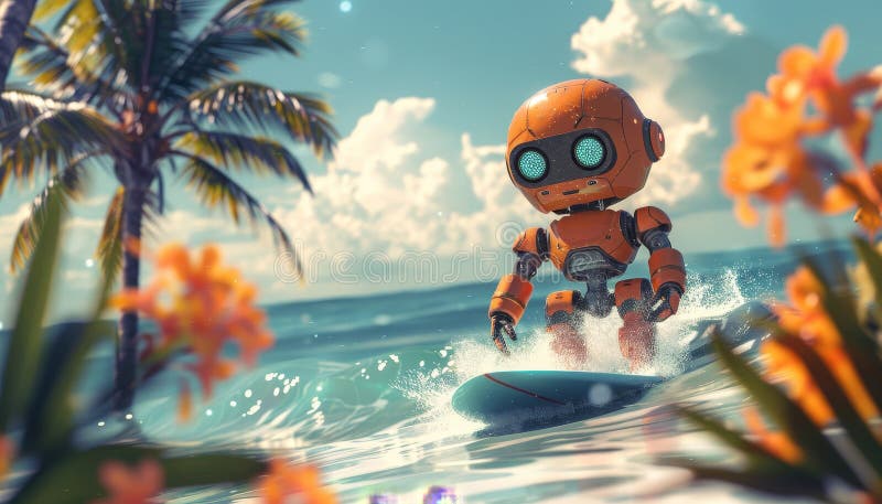 A Robot is Surfing on a Surfboard in the Ocean by AI Generated Image ...