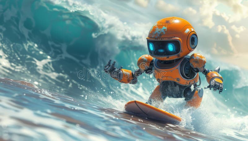 A Robot is Surfing on a Surfboard in the Ocean by AI Generated Image ...