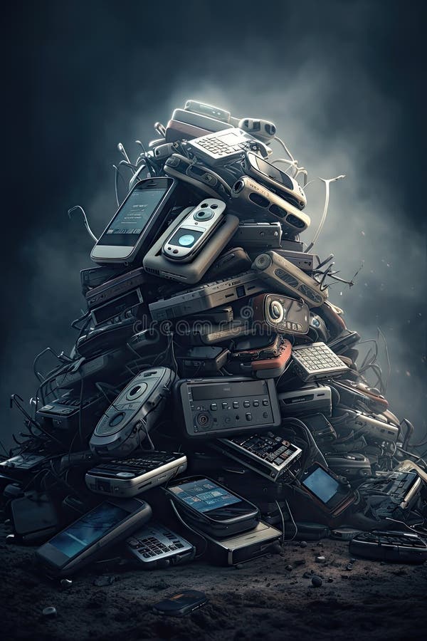 A Robot Surrounded by Cell Phones: Futuristic Technology Concept. Stock ...