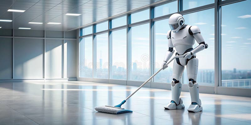 The Robot is Sweeping the Floor AI-Created Content Stock Illustration ...
