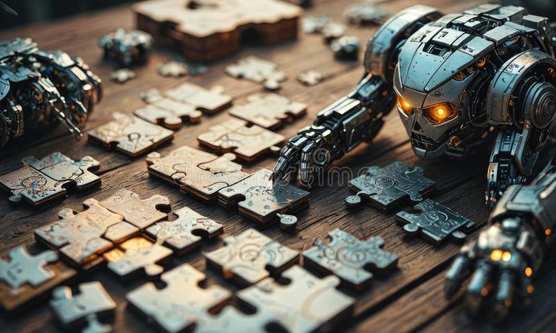 A Robot is on a Table with a Puzzle in Front of it. the Robot is Trying ...