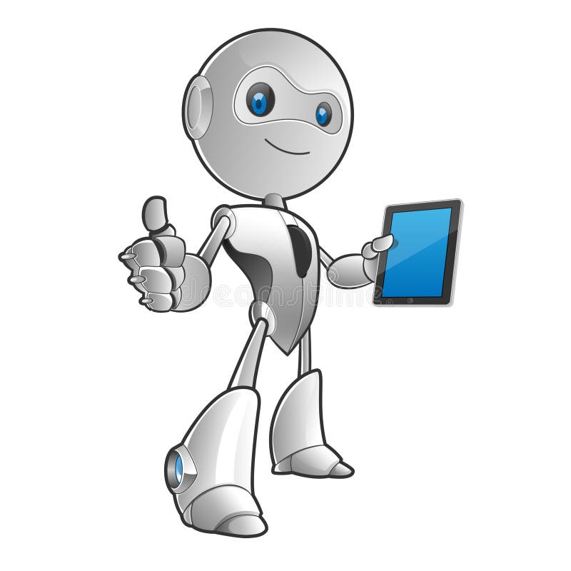 Robot with Tablet Phone. Global Communication Concept. Isolated ...