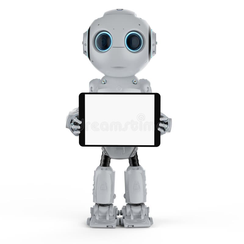 Robot with tablet stock illustration. Illustration of cyborg - 130649235