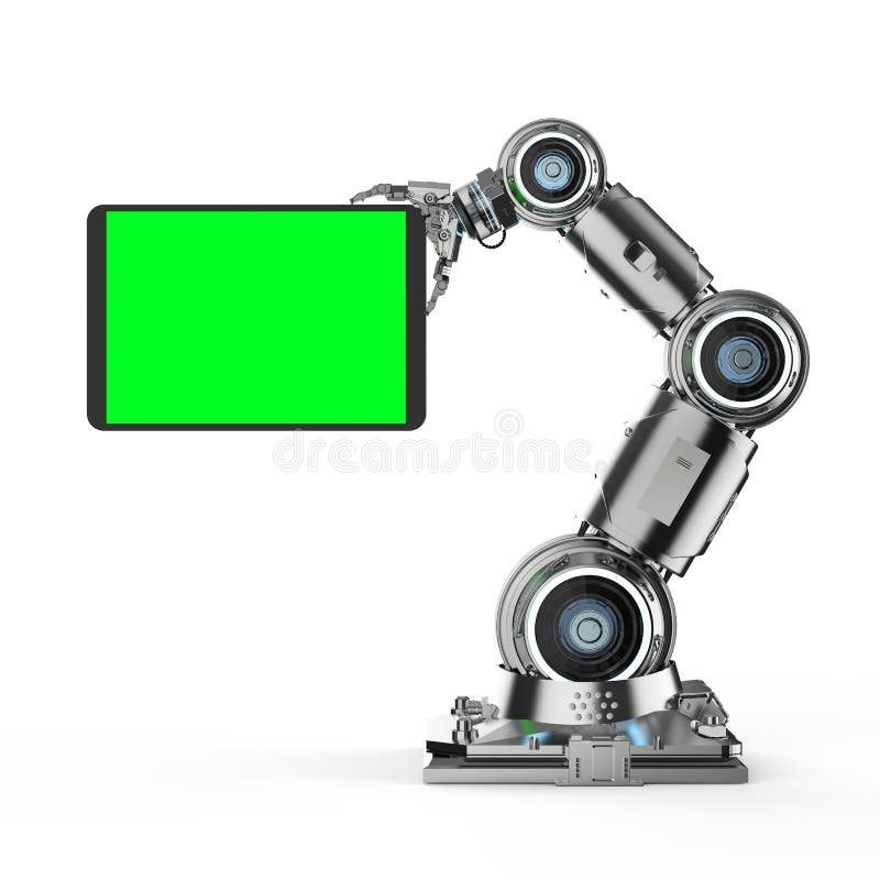 Robot with tablet stock illustration. Illustration of android - 150632516