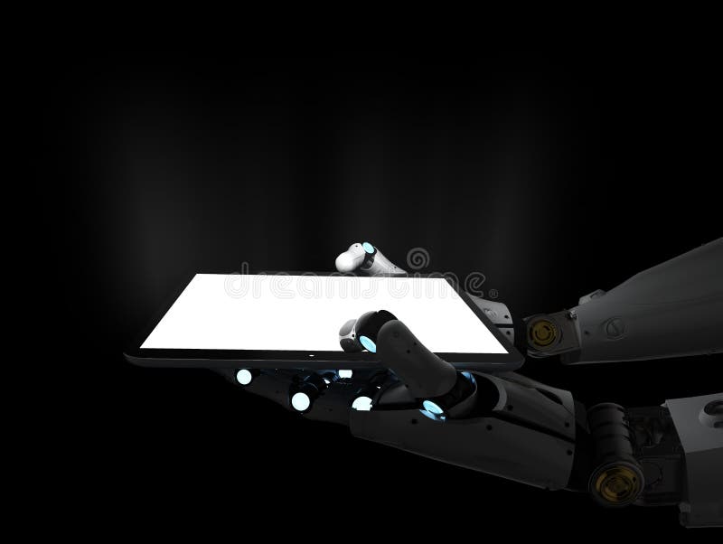 Robot with tablet stock illustration. Illustration of intelligence ...