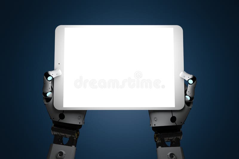 Robot with tablet stock illustration. Illustration of technology ...