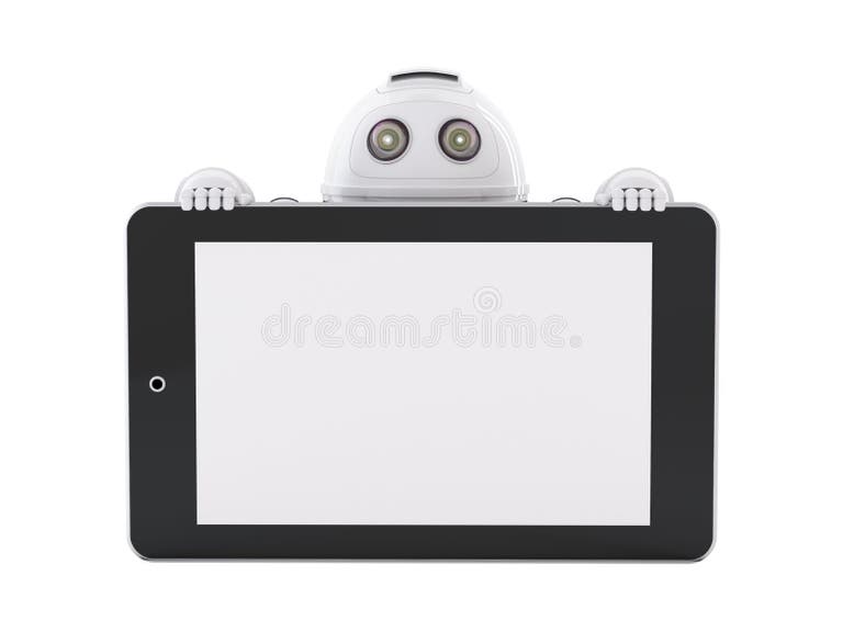 Robot with tablet pc stock illustration. Illustration of intelligence ...