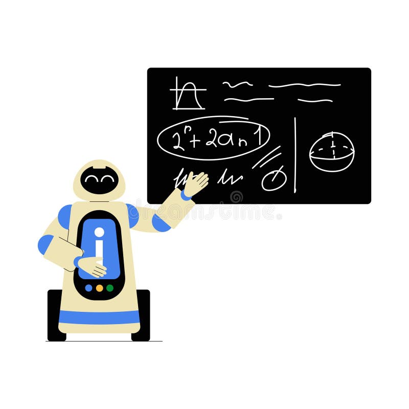 Robot Teacher with Blackboard in Flat Vector Illustration Symbolizing ...