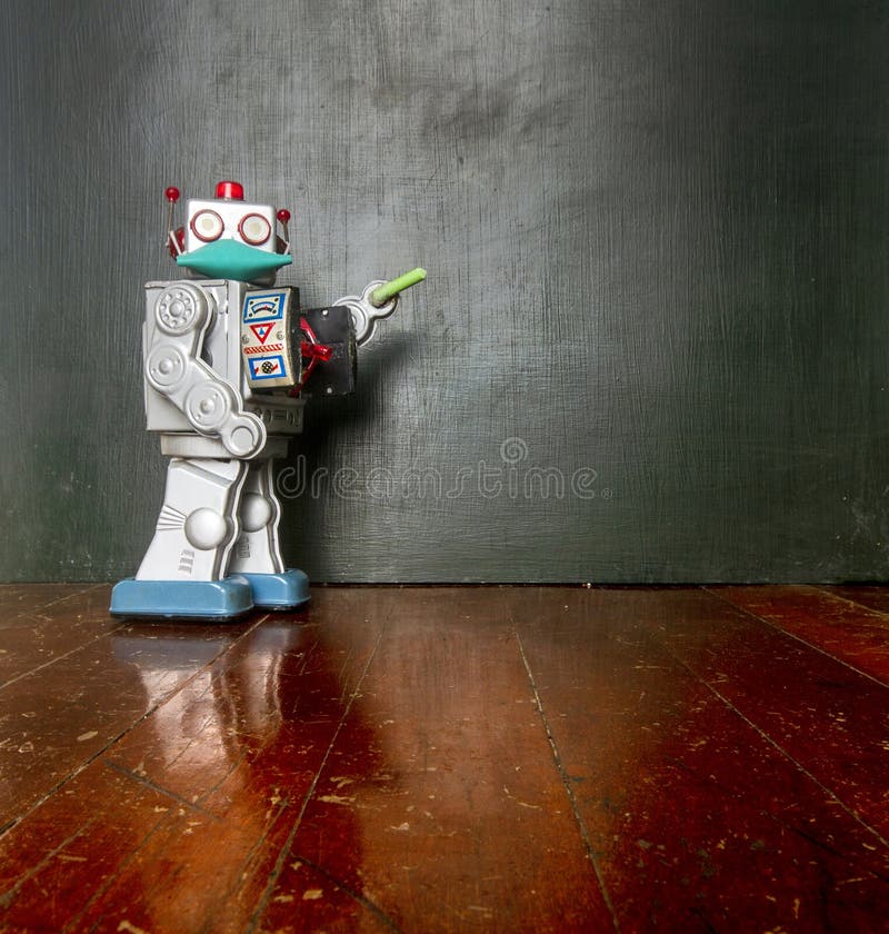 Robot Teacher and Blackboard Stock Photo - Image of blackboard ...