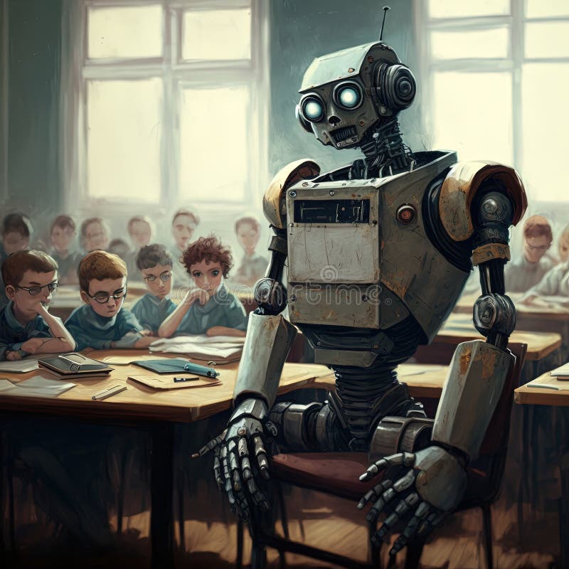 Robot Teacher in a Classroom with Kids, Teaching. Generative AI Stock ...