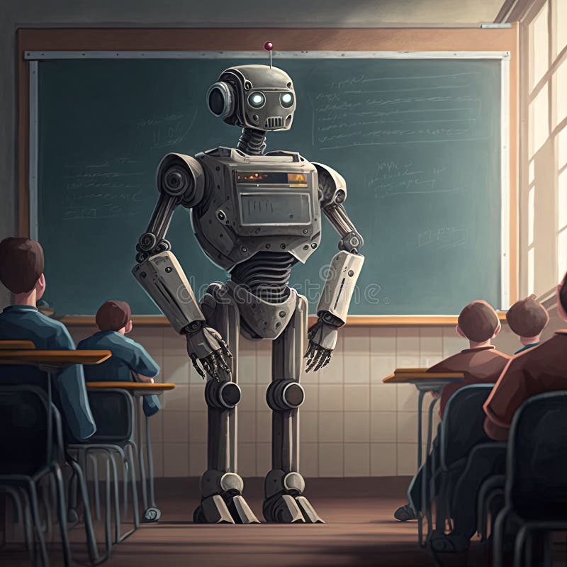 Robot Teacher in a Classroom with Kids, Teaching. Generative AI Stock ...