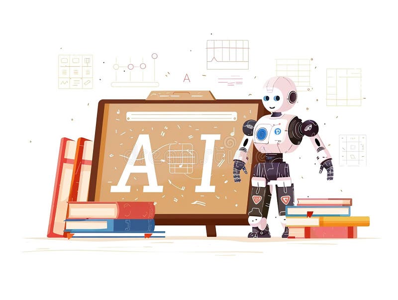 Robot Teacher Explains Ai on Chalkboard Stock Illustration ...