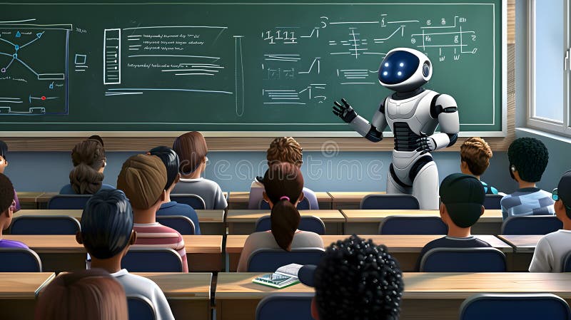 Robot Teacher Instructing Students on Science Concepts Stock ...