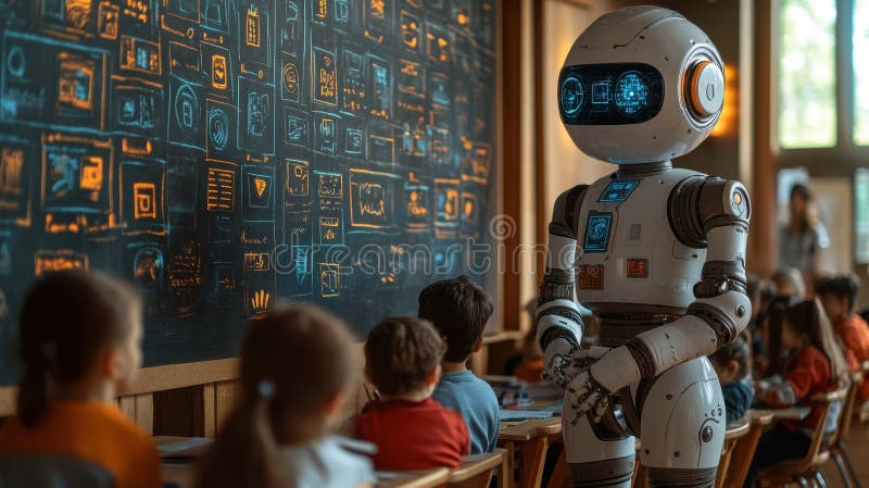 Robot Teaches Students in a Classroom Filled with Technology and ...