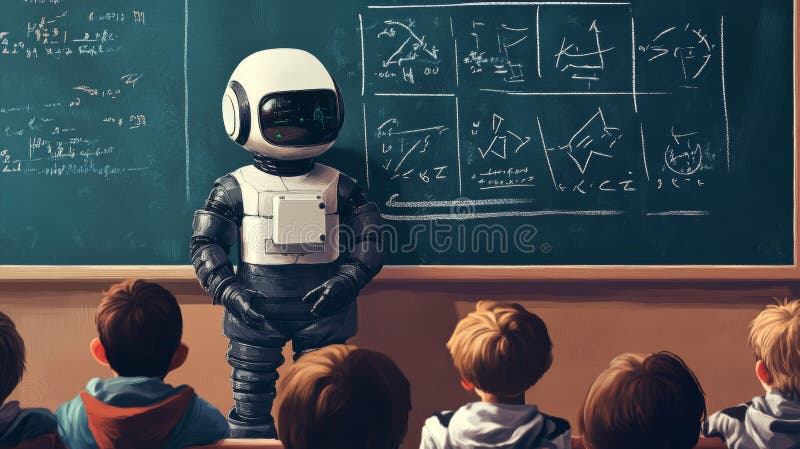 Robot Teaching Children in Classroom Environment Stock Photo - Image of ...
