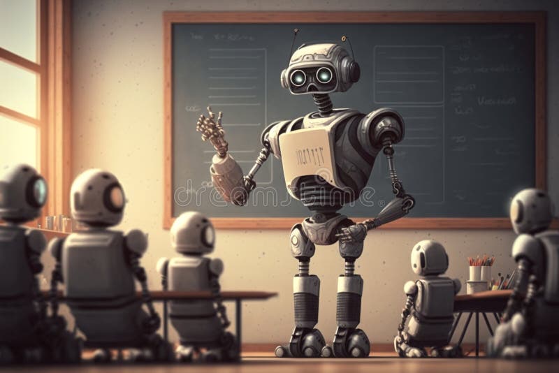 Robot teaching children stock illustration. Illustration of technology ...