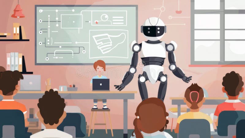 Robot Teaching Students in Classroom Stock Image - Image of learning ...