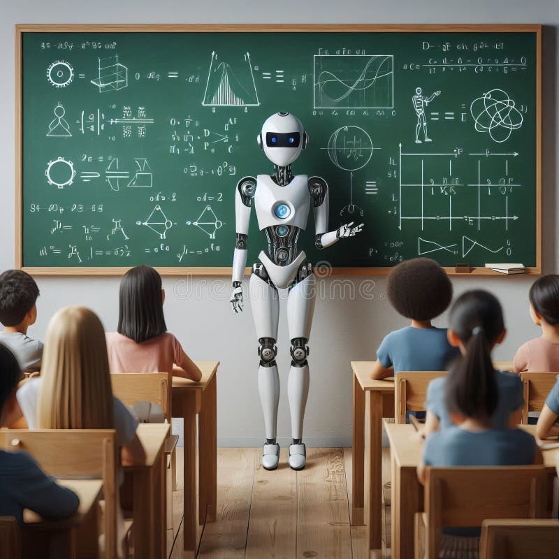 Robot Teaching Students in a Futuristic Classroom Stock Photo - Image ...