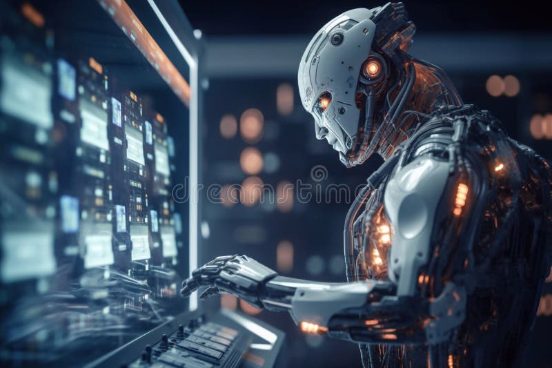 Robot Team Working in the Office, Future Technology Concept Generative ...