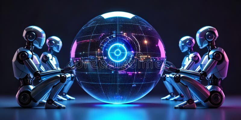 Robot Team Working in the Office instead Human, Future Technology ...