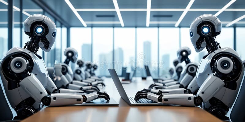 Robot Team Working in the Office instead Human, Future Technology ...