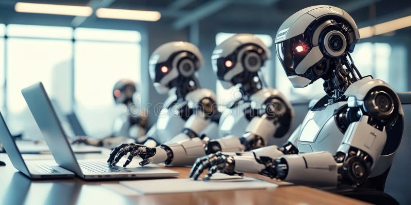 Robot Team Working in the Office instead Human, Future Technology ...
