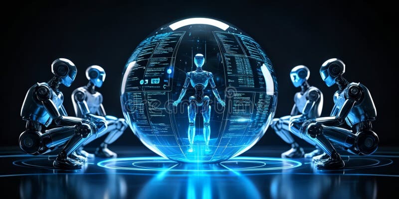 Robot Team Working in the Office instead Human, Future Technology ...