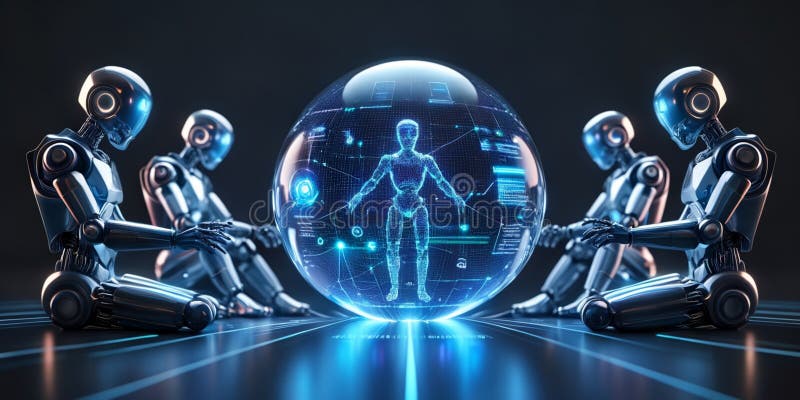 Robot Team Working in the Office instead Human, Future Technology ...