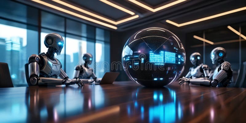 Robot Team Working in the Office instead Human, Future Technology ...