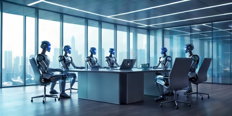Robot Team Working in the Office instead Human, Future Technology ...