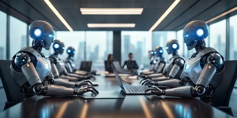 Robot Team Working in the Office instead Human, Future Technology ...