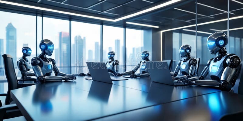 Robot Team Working in the Office instead Human, Future Technology ...