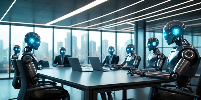 Robot Team Working in the Office instead Human, Future Technology ...