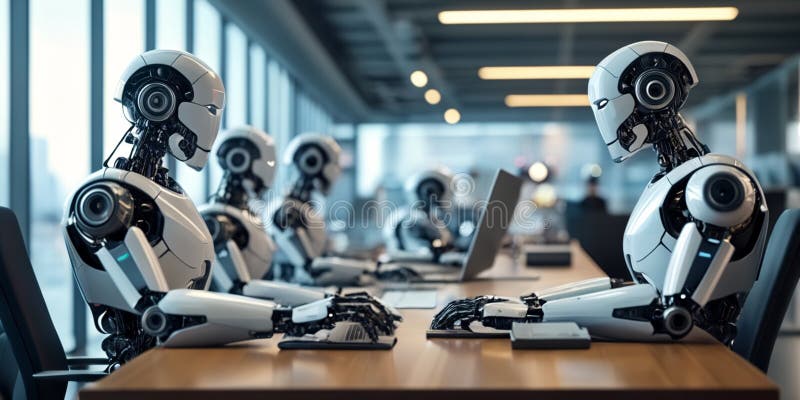 Robot Team Working in the Office instead Human, Future Technology ...