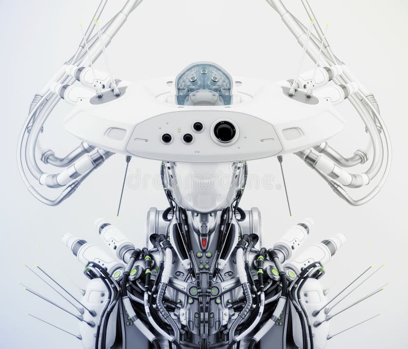 Smart White Robot with Huge Ai Hat, 3d Rendering Stock Illustration ...