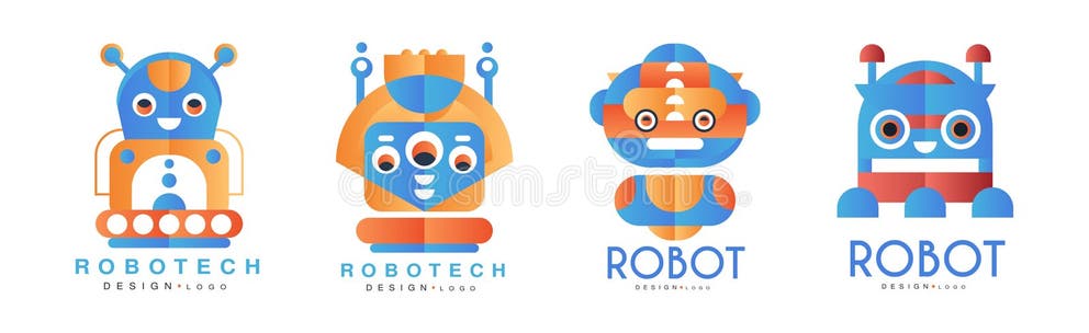 Robot Technology Logo and Label Design Vector Set Stock Vector ...