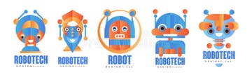 Robot Technology Logo and Label Design Vector Set Stock Vector ...
