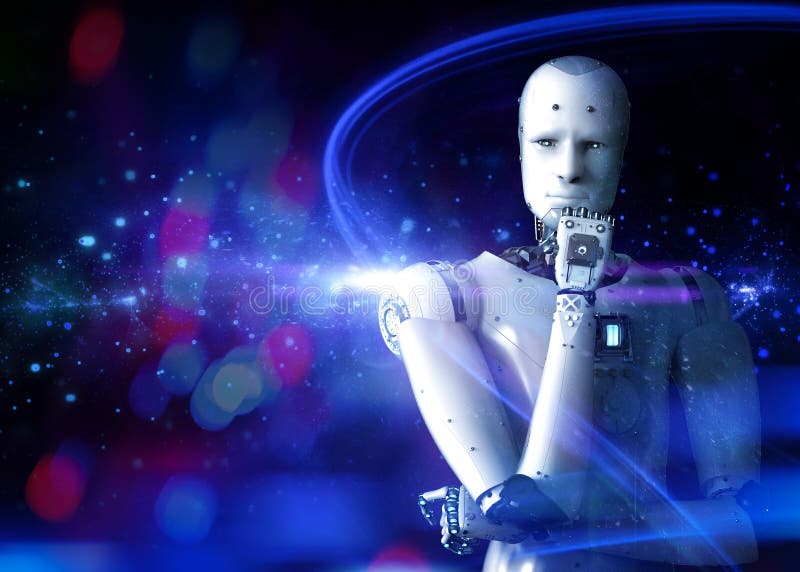 Robot think or compute stock illustration. Illustration of background ...