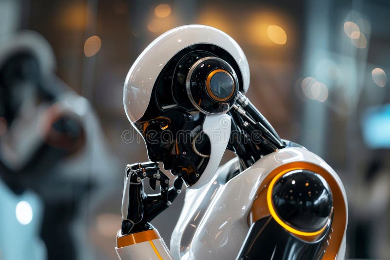 A Robot Thinking, Closeup of a Cyborg Thinking Like Humans ,AI ...