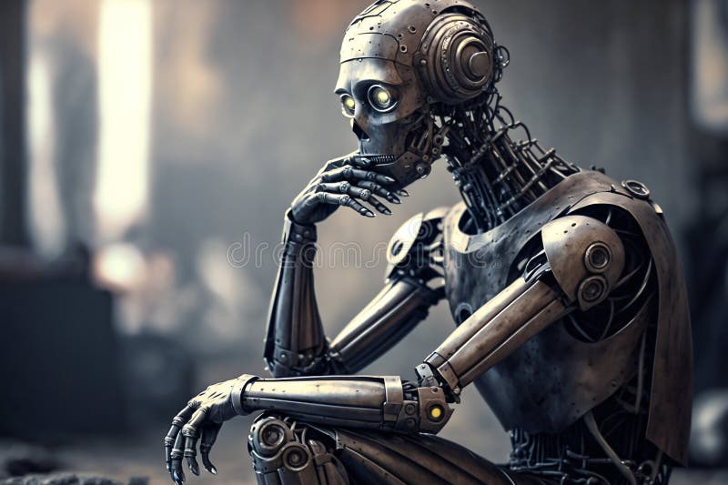 Robot Thinking about. Generative AI Stock Illustration - Illustration ...