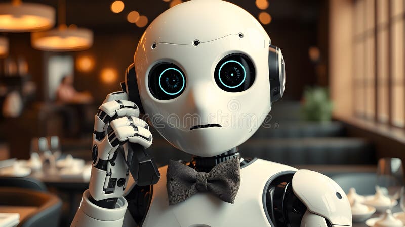 A Robot with a Tie on Its Neck is Talking on a Cell Phone Stock ...