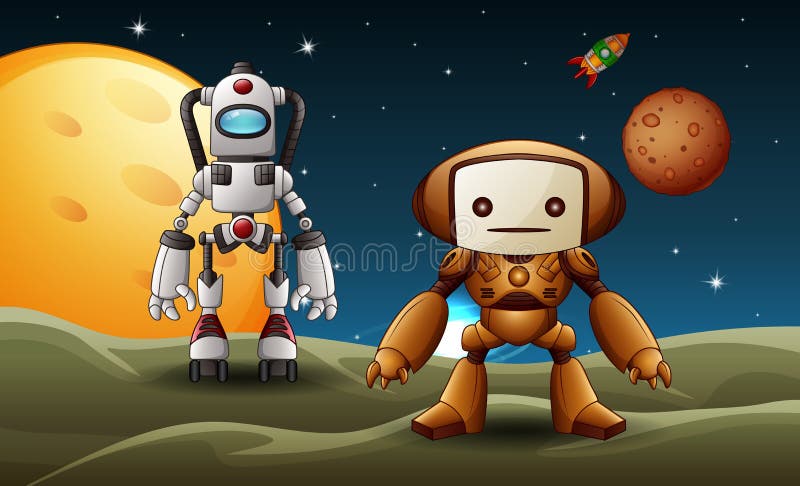 Robot Together Landed in the Moon Stock Vector - Illustration of ...
