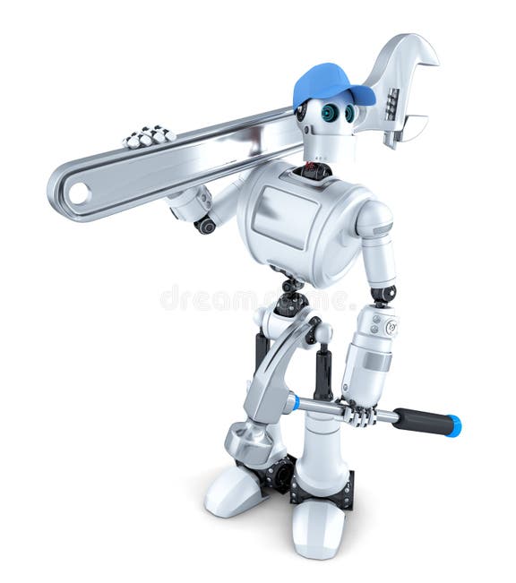Robot with Tools. Isolated. Contains Clipping Path Stock Illustration ...