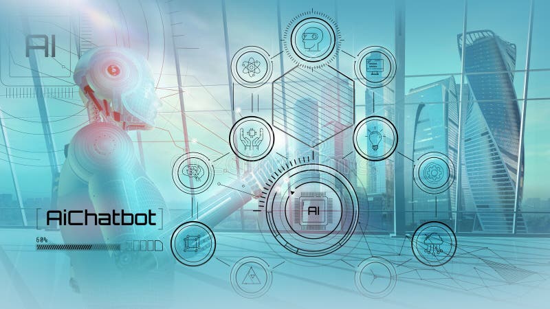 The Robot Touches the Digital Interface and Learns New Skills. Stock ... The Robot Touches the Digital Interface and Learns New Skills. Stock ...
